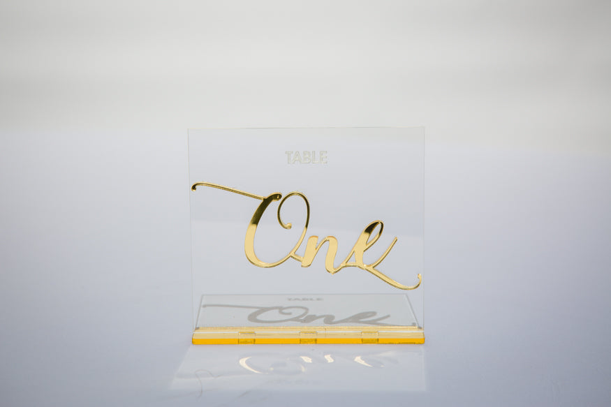 acrylic table numbers with gold – EventPartyRental
